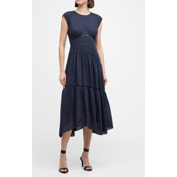 Frame Denim | Dresses | Frame Gathered Seam Lace Inset Midi Dress In ...